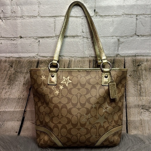Coach | Bags | Coach Gold And Tan Stars Tote Bag | Poshmark